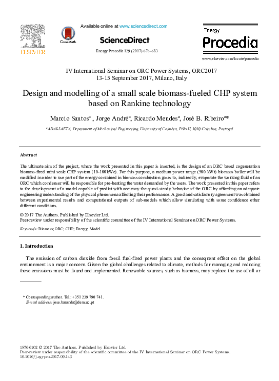 (PDF) Design and modelling of a small scale biomass-fueled CHP system based on Rankine technology