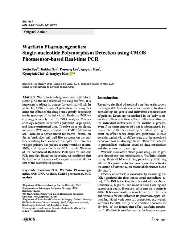 (PDF) Warfarin Pharmacogenetics: Single-nucleotide Polymorphism Detection using CMOS Photosensor ...