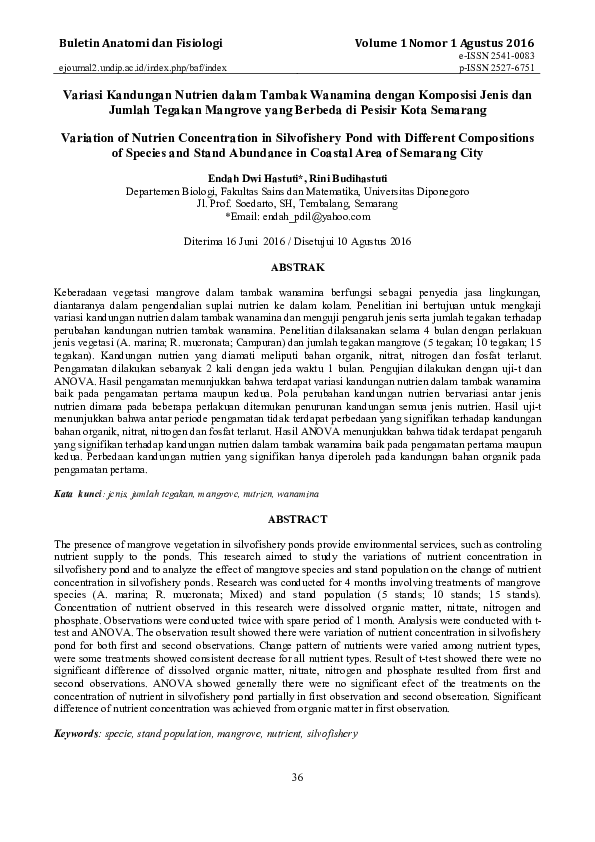 (PDF) Variasi Kandungan Nutrien dalam Tambak Wanamina dengan Komposisi ...