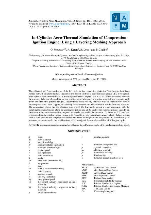 (PDF) In-Cylinder Aero-Thermal Simulation of Compression Ignition Engine: Using a Layering ...