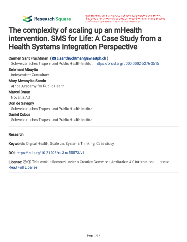 (PDF) The complexity of scaling up an mHealth intervention. SMS for Life: A Case Study from a ...