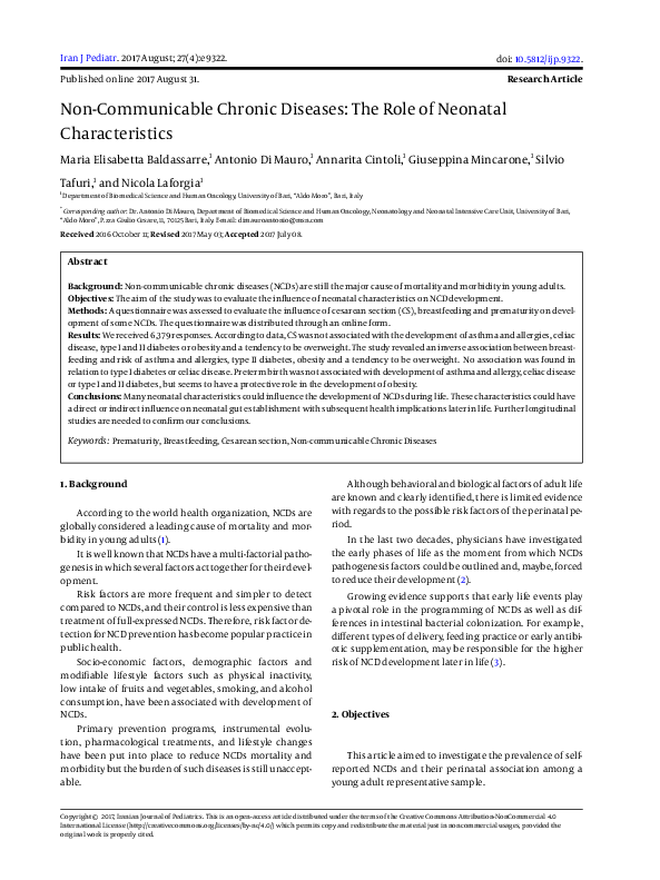 (PDF) Non-communicable chronic diseases: The role of neonatal ...