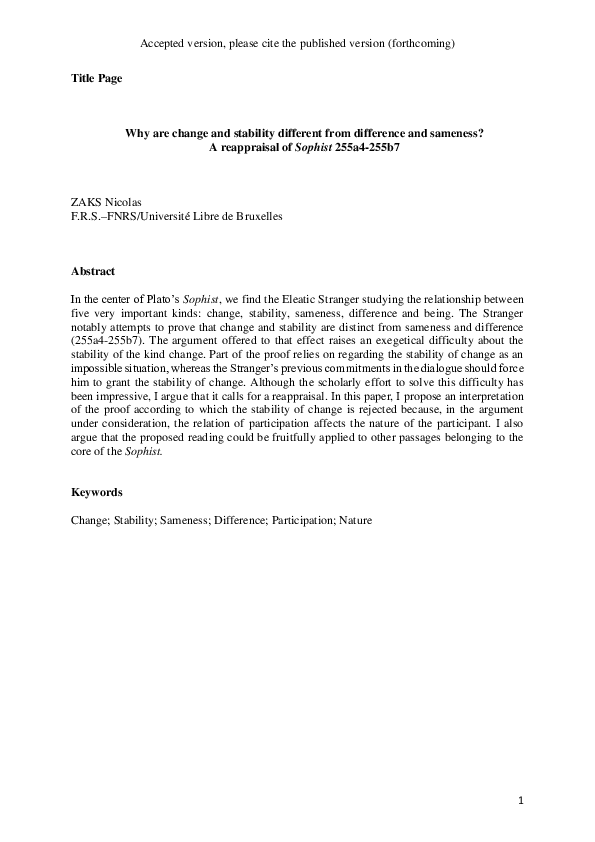 (PDF) Why are Change and Stability Different from Difference and Sameness?