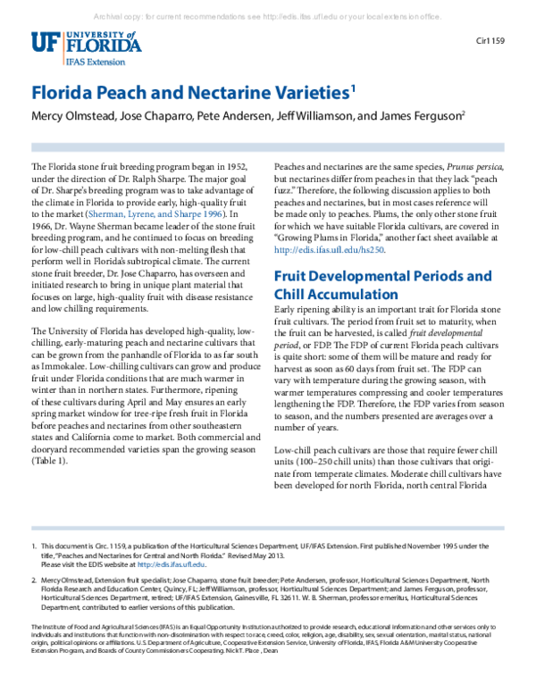 (PDF) Florida Peach and Nectarine Varieties