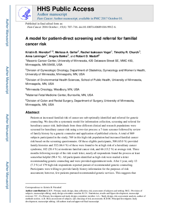 (PDF) A model for patient-direct screening and referral for familial ...