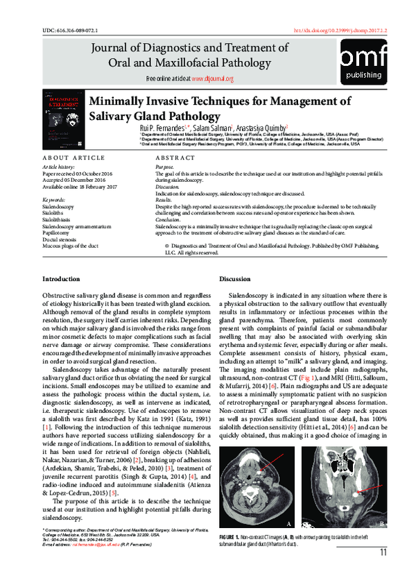 (PDF) Minimally Invasive Techniques for Management of Salivary Gland Pathology