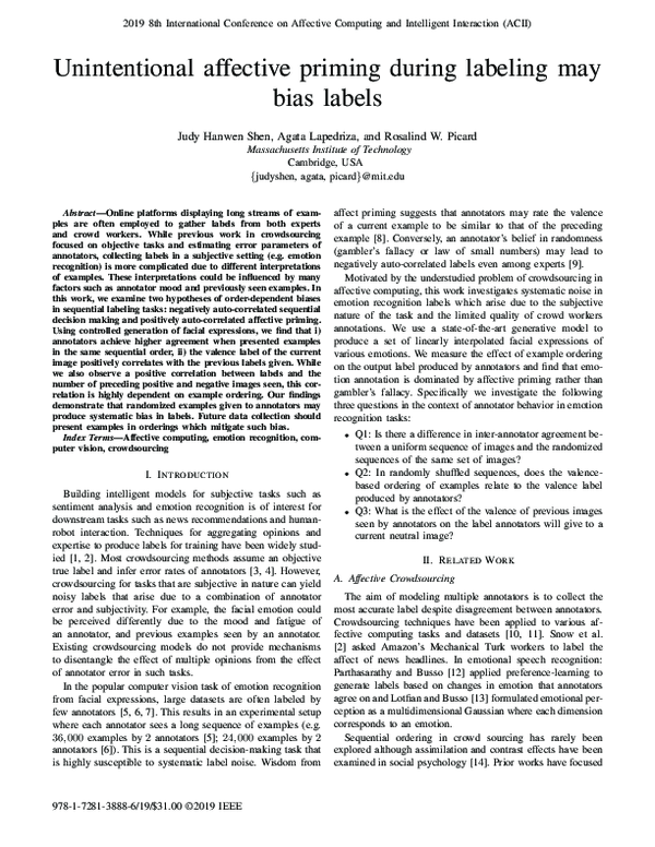 (PDF) Unintentional affective priming during labeling may bias labels