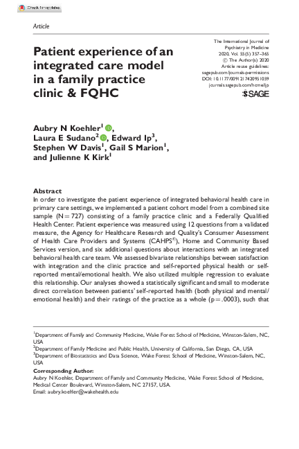 (PDF) Patient experience of an integrated care model in a family ...
