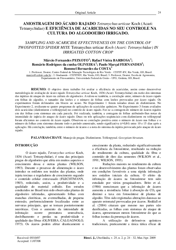 (PDF) Amostragem do ácaro rajado Tetranychus urticae Koch (Acari ...
