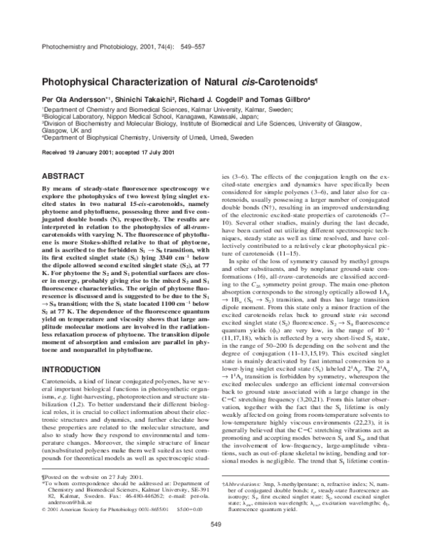 (PDF) Photophysical Characterization of Natural cis-Carotenoids¶