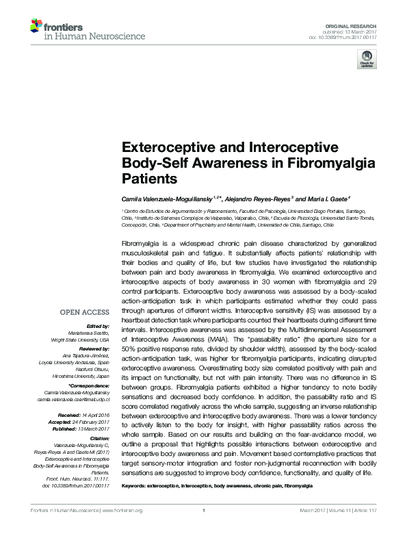 (PDF) Exteroceptive and Interoceptive Body-Self Awareness in ...