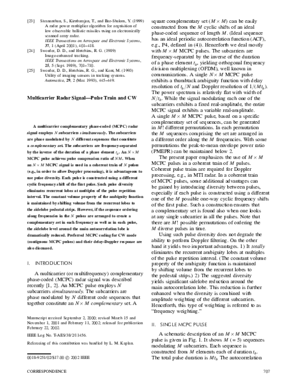 (PDF) Multicarrier radar signal - pulse train and CW