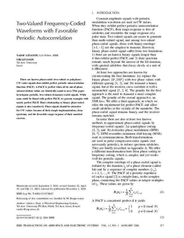(PDF) Two-valued frequency-coded waveforms with favorable periodic ...