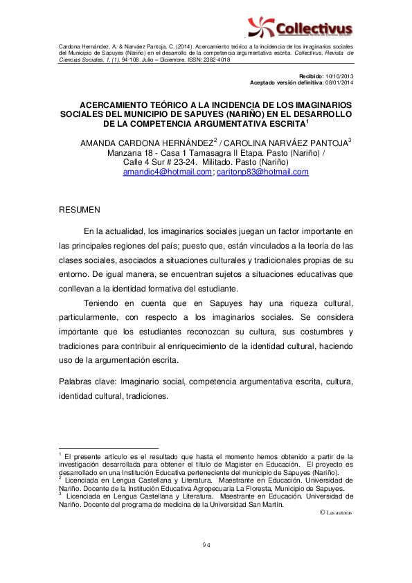 (PDF) ACERCAMIENTO TEÓRICO A LA INCIDENCIA DE LOS IMAGINARIOS SOCIALES DEL MUNICIPIO DE SAPUYES ...