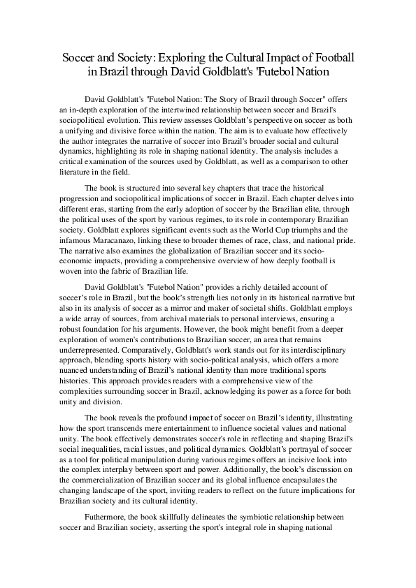 (PDF) Soccer and Society: Exploring the Cultural Impact of Football in ...