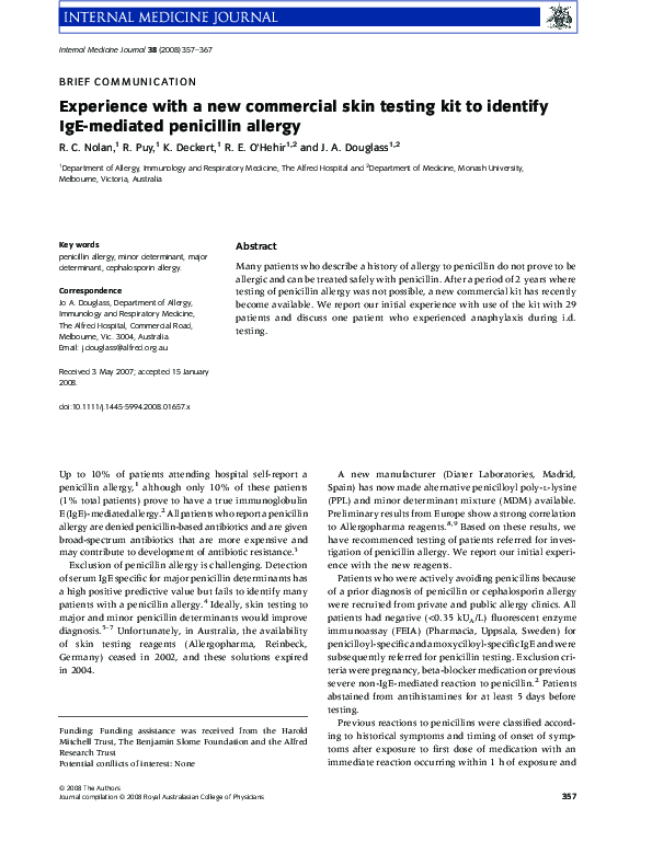 (PDF) Experience with a new commercial skin testing kit to identify IgE ...