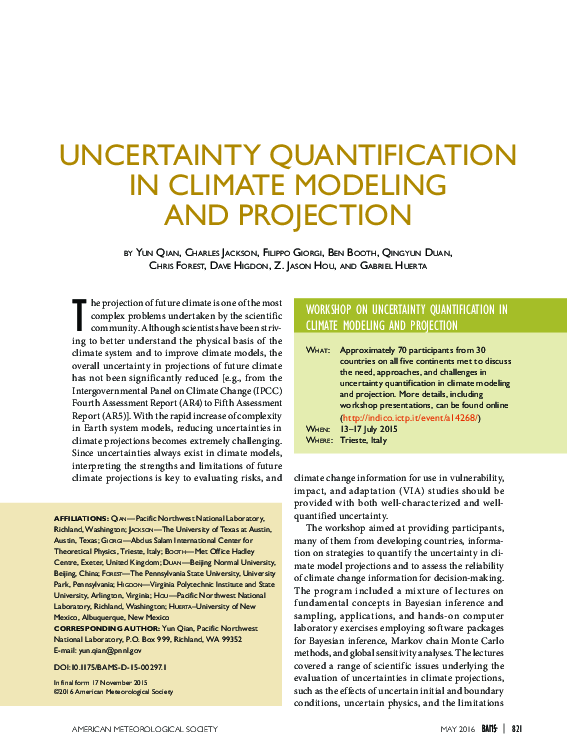 (PDF) Uncertainty Quantification in Climate Modeling and Projection
