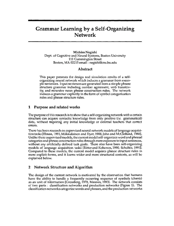 (PDF) Grammar Learning by a Self-Organizing Network