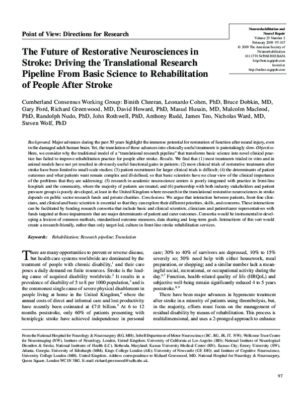 (PDF) The Future of Restorative Neurosciences in Stroke: Driving the ...