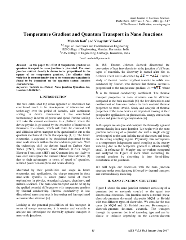 (PDF) Temperature Gradient and Quantum Transport in Nano Junctions