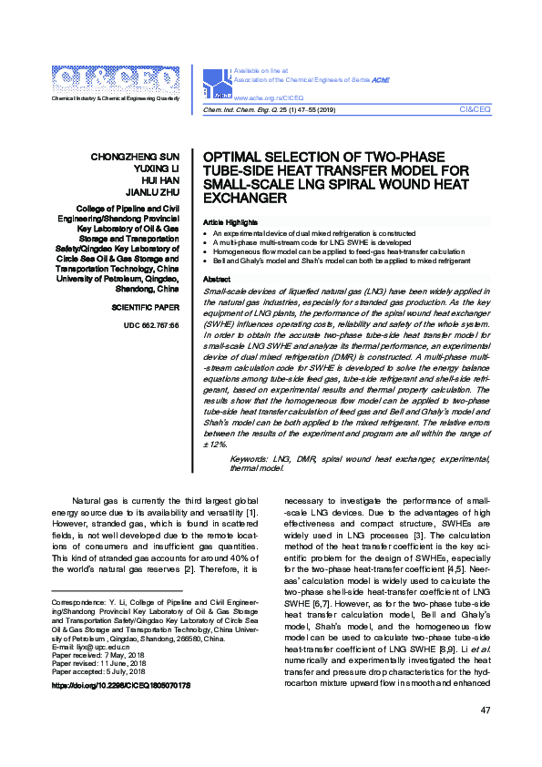 (PDF) Optimal selection of two-phase tube-side heat transfer model for ...