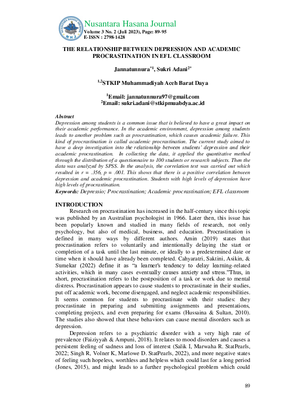 (PDF) The Relationship Between Depression and Academic Procrastination ...