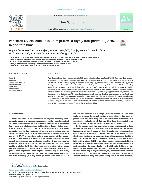 (PDF) Enhanced UV emission of solution processed highly transparent ...