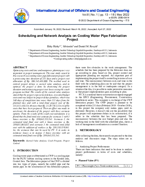 (PDF) Scheduling and Network Analysis on Cooling Water Pipe Fabrication ...