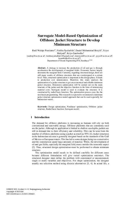 Pdf Surrogate Model Based Optimization Of Offshore Jacket Structure