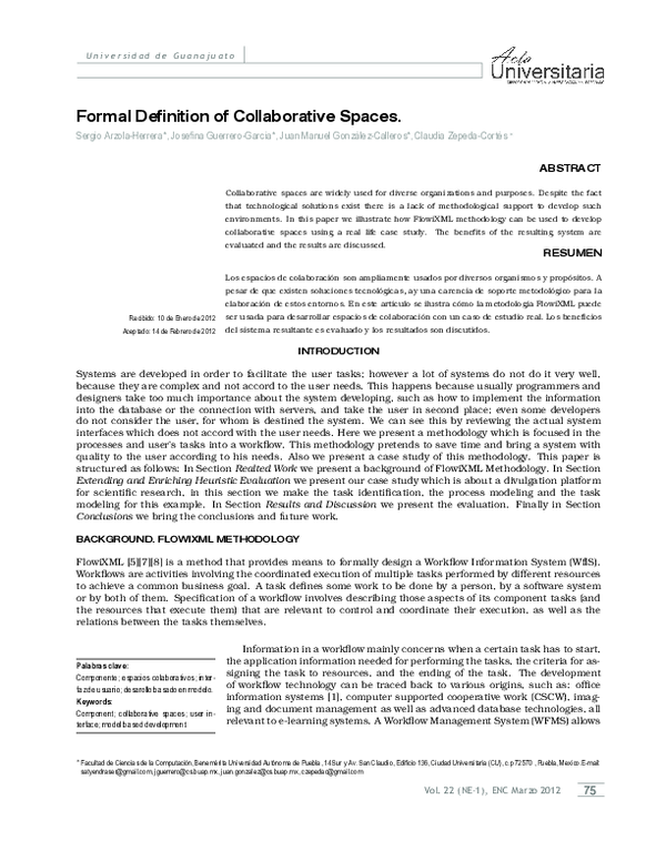 (PDF) Formal Definition of Collaborative Spaces