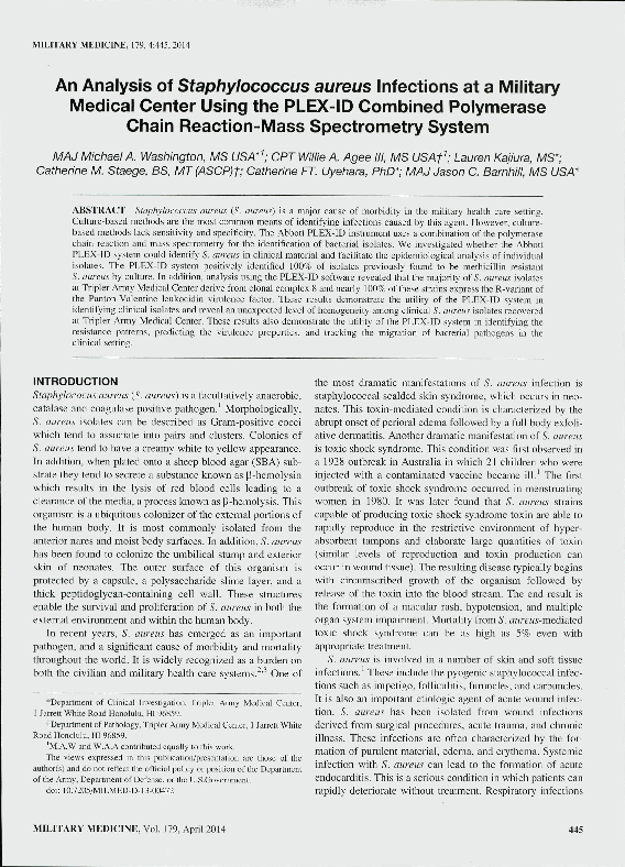 (PDF) An Analysis of Staphylococcus aureus Infections at a Military Medical Center Using the ...