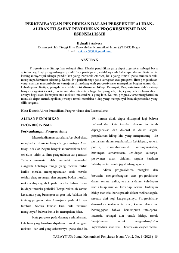 (PDF) PERKEMBANGAN PENDIDIKAN DALAM PERSPEKTIF ALIRAN-ALIRAN FILSAFAT PENDIDIKAN PROGRESIVISME ...