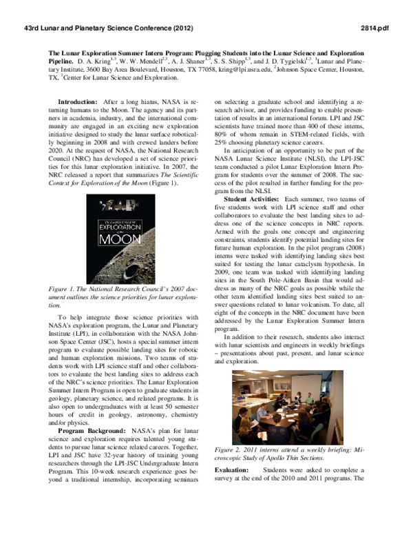 (PDF) The Lunar Exploration Summer Intern Program: Plugging Students ...