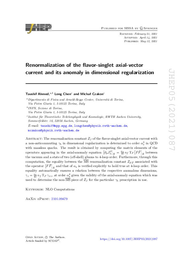 Pdf Renormalization Of The Flavor Singlet Axial Vector Current And Its Anomaly In Dimensional