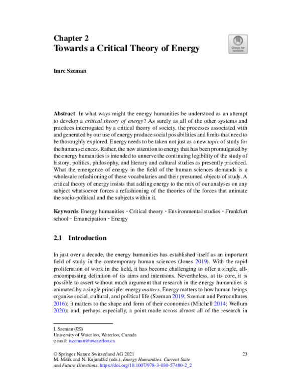 (PDF) Towards a Critical Theory of Energy
