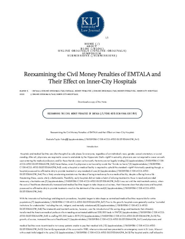 (PDF) Reexamining the Civil Money Penalties of EMTALA and Their Effect ...