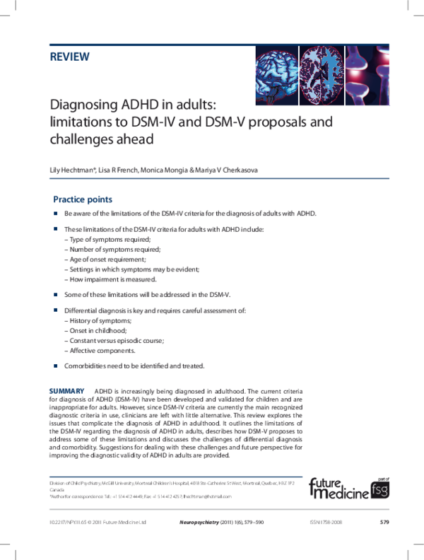 (PDF) Diagnosing ADHD in adults: limitations to DSM-IV and DSM-V ...