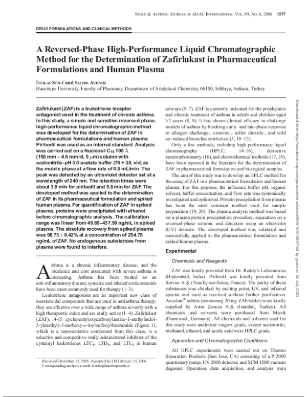 Pdf A Reversed Phase High Performance Liquid Chromatographic Method For The Determination Of