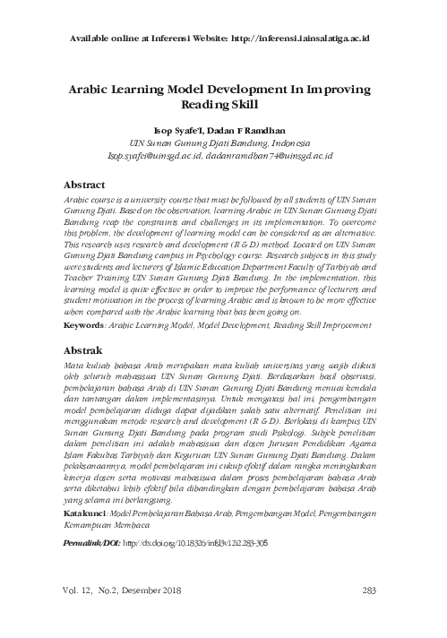(PDF) Arabic Learning Model Development In Improving Reading Skill