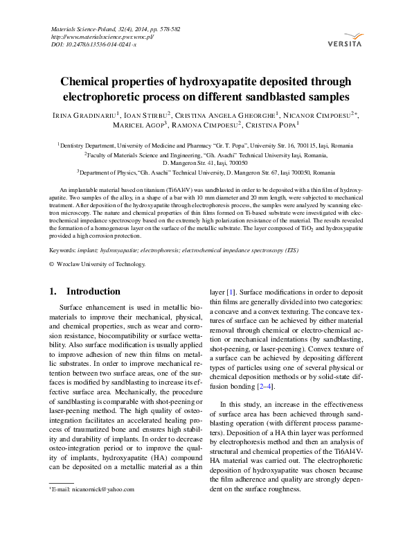 (PDF) Chemical properties of hydroxyapatite deposited through ...