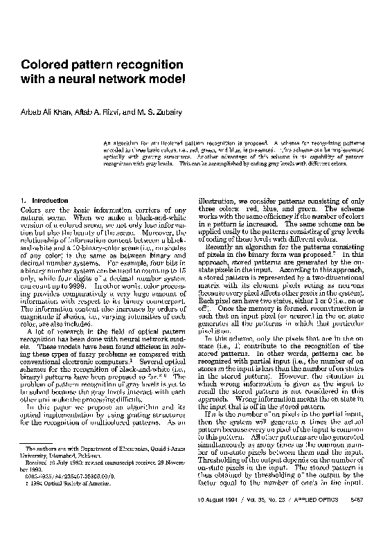 (PDF) Colored pattern recognition with a neural network model