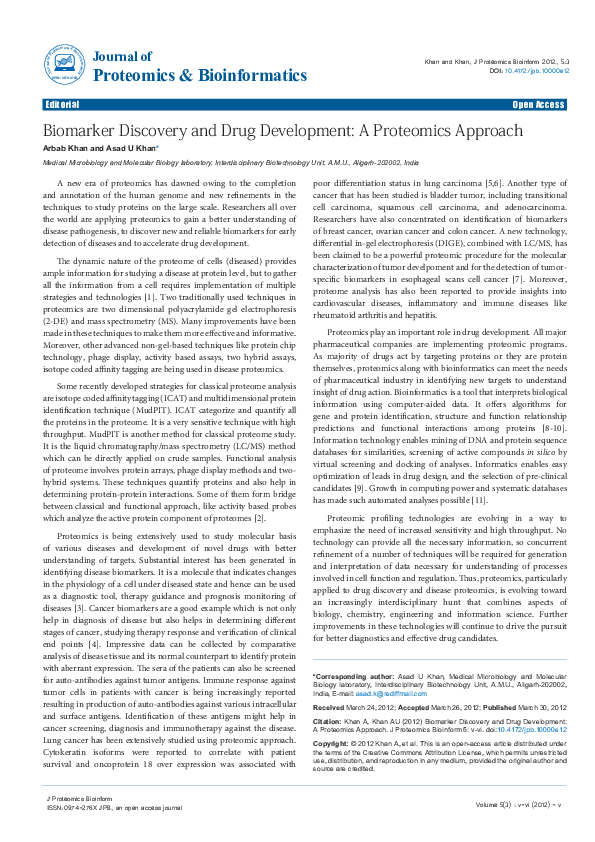(PDF) Biomarker Discovery and Drug Development: A Proteomics Approach