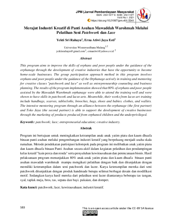 (PDF) Merajut Industri Kreatif di Panti Asuhan Mawaddah Warohmah ...
