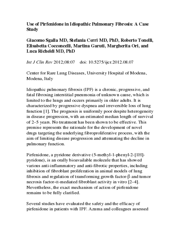 (PDF) Use of Pirfenidone in Idiopathic Pulmonary Fibrosis: A Case Study