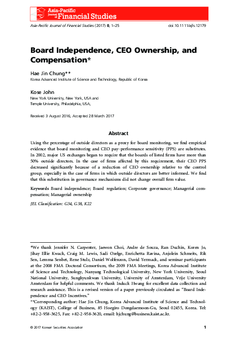 (PDF) Board Independence, CEO Ownership, and Compensation