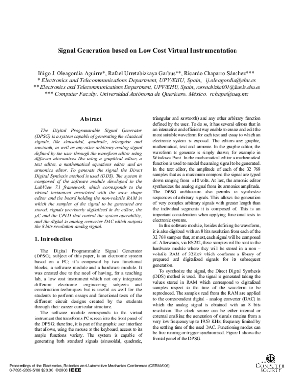 (PDF) Signal Generation Based on Low Cost Virtual Instrumentation