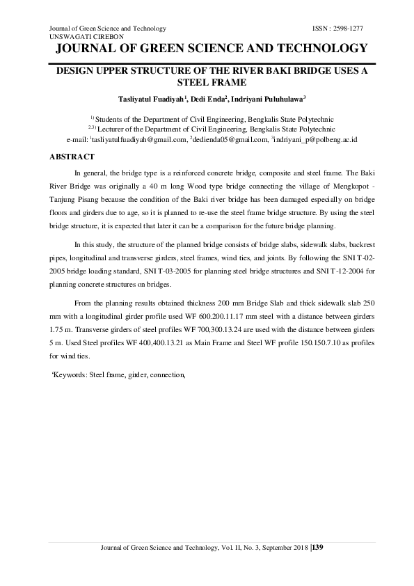 (PDF) Design Upper Structure of the River Baki Bridge Uses a Steel Frame