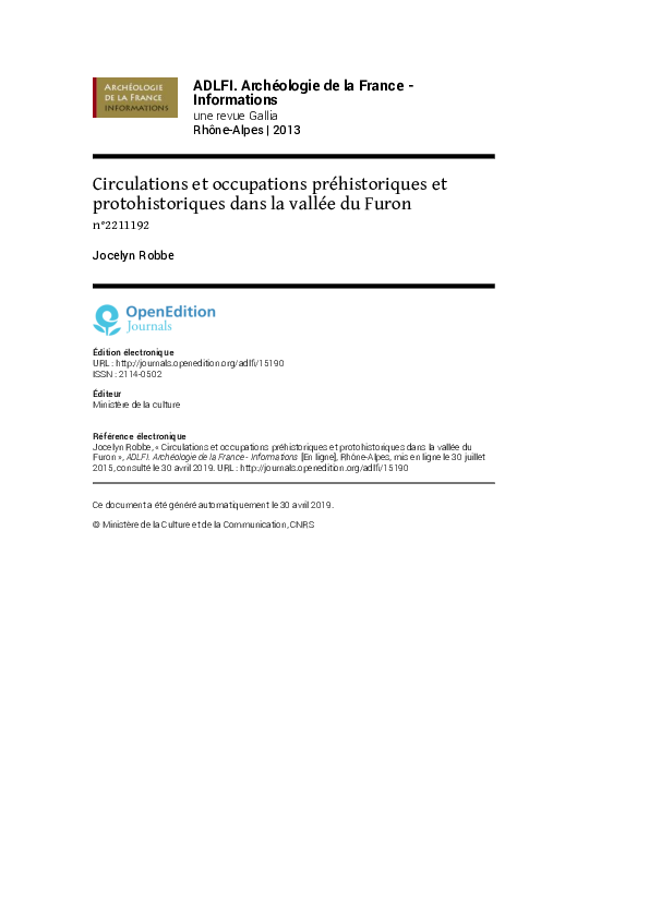 (PDF) Circulations et occupations préhistoriques et protohistoriques ...