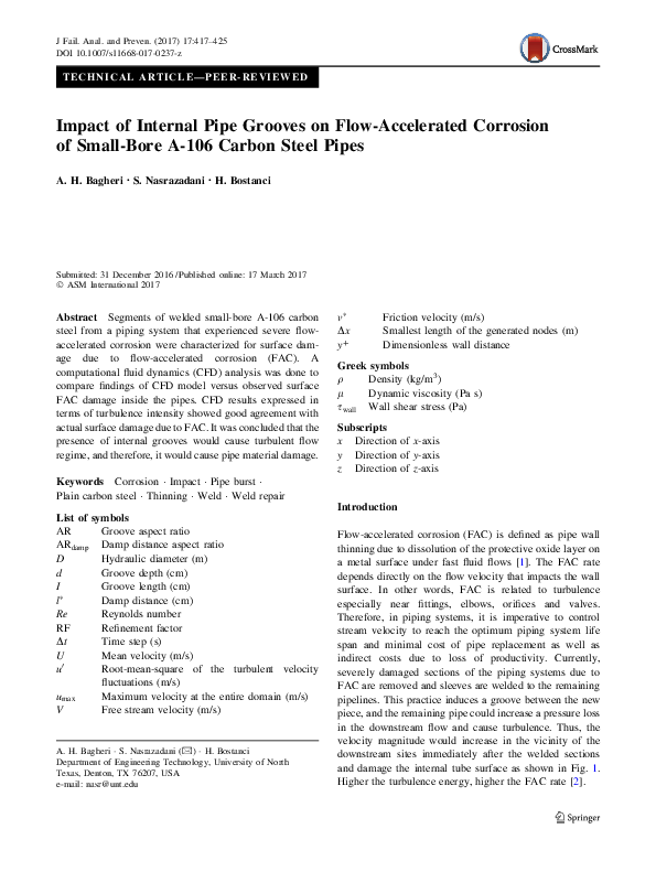 (PDF) Impact of Internal Pipe Grooves on Flow-Accelerated Corrosion of ...