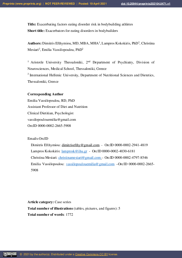 (PDF) Exacerbating Factors Eating Disorder Risk in Bodybuilding Athletes